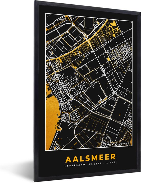 Fotolijst incl. Poster - Aalsmeer - Black and Gold - Stadskaart ...