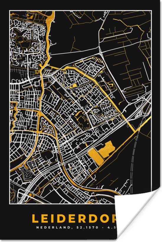 Poster Leiderdorp - Goud - Stadskaart - Kaart - Plattegrond - 80x120 cm ...