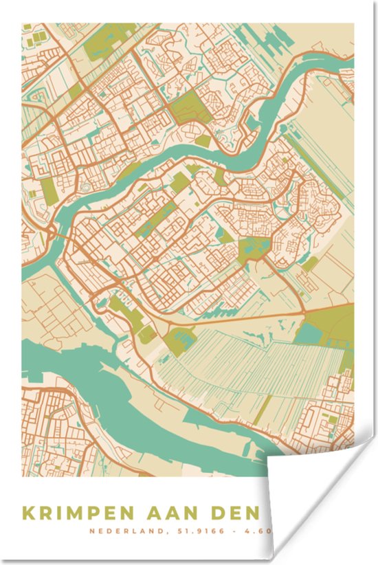 Poster Krimpen aan de IJssel - Vintage - Stadskaart - Kaarten ...