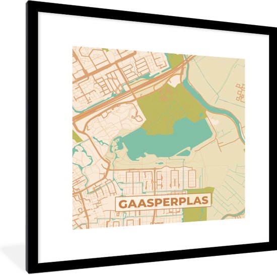 Fotolijst incl. Poster - Vintage - Gaasperplas - Stadskaart - Kaart ...
