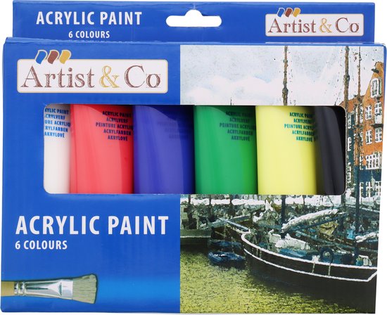 Artist & Co Acrylic Paint - 6 kleuren acrylverf - Watervast - 75 ml | bol