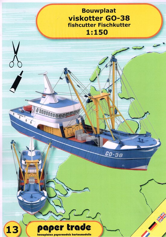 bouwplaat / modelbouw in karton; Schepen, Vissersvaartuig GO 38, schaal ...