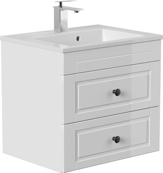 Wastafel wit hoogglans 60 cm breed landhuisdesign incl. waskom, B/H/D ...