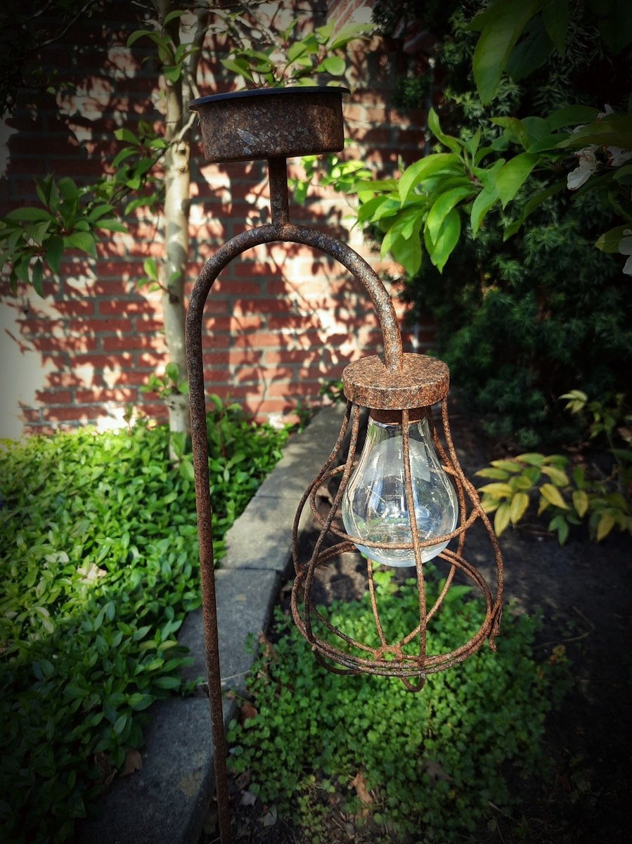 3x Tuinsteker met hanglantaarn. Set van 3 stuks. Roest. Solar. Led ...