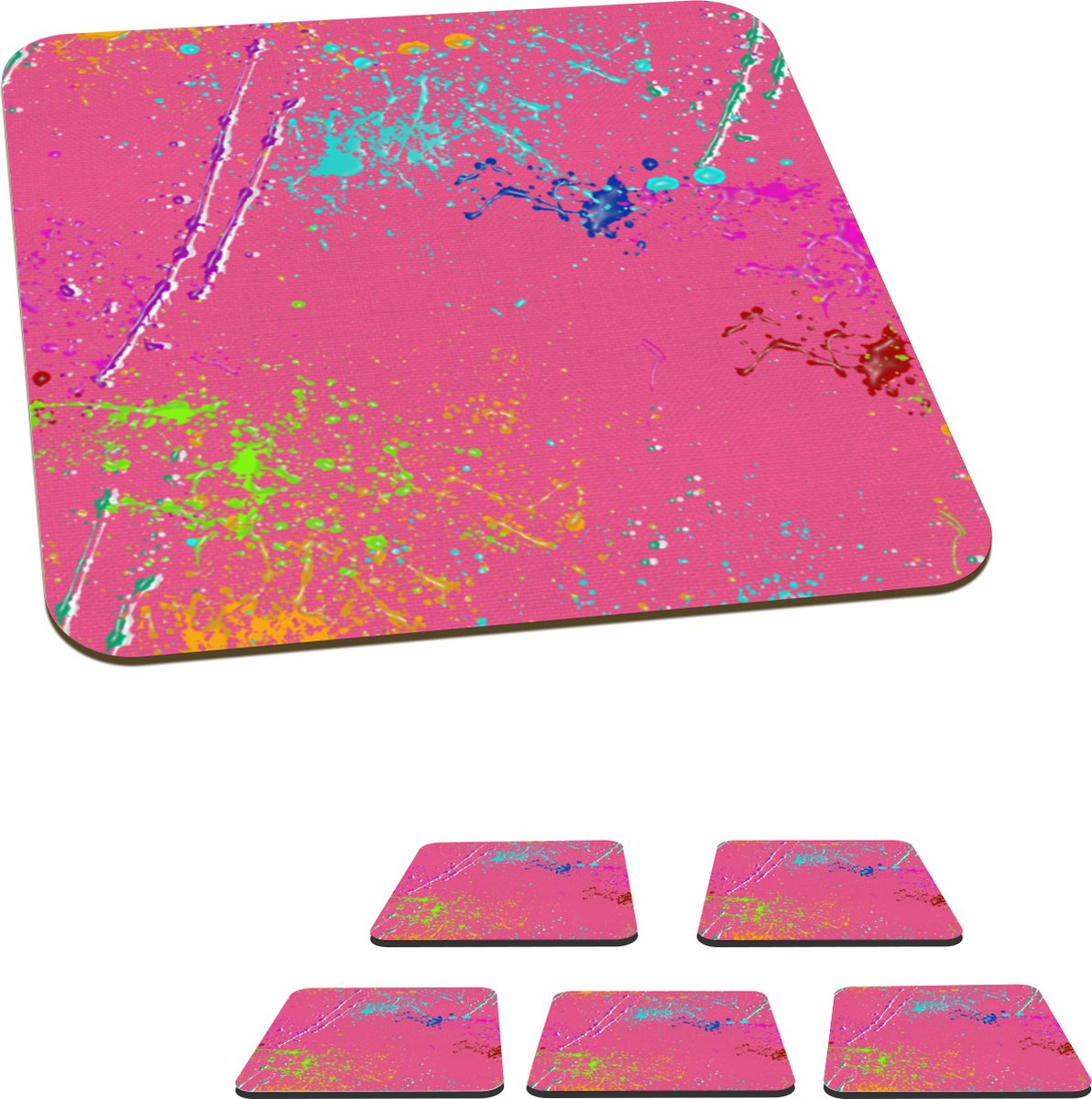 Onderzetters voor glazen - Patronen - Verf - Spetters - Roze - 10x10 cm ...