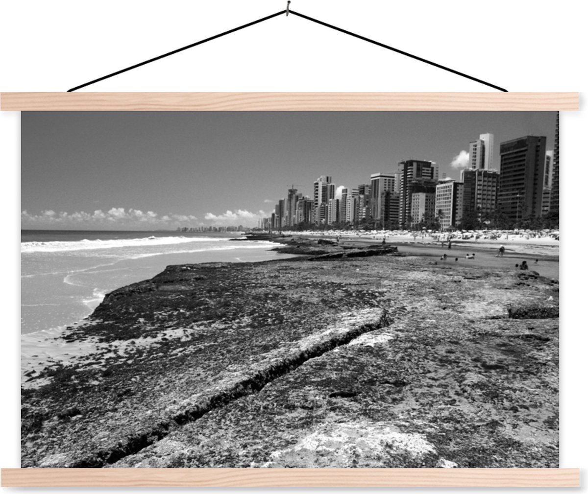 Koraal op het strand onder de wolkenkrabbers van Recife in Brazilië ...