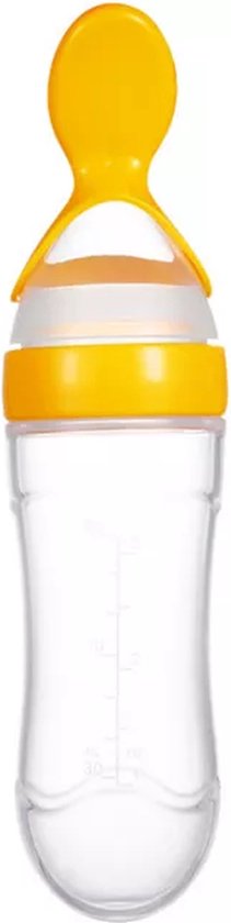 Knijpfles met lepel - Antiknoei lepel – Siliconen Babyfles – Babybestek – Doseerfles -... | bol