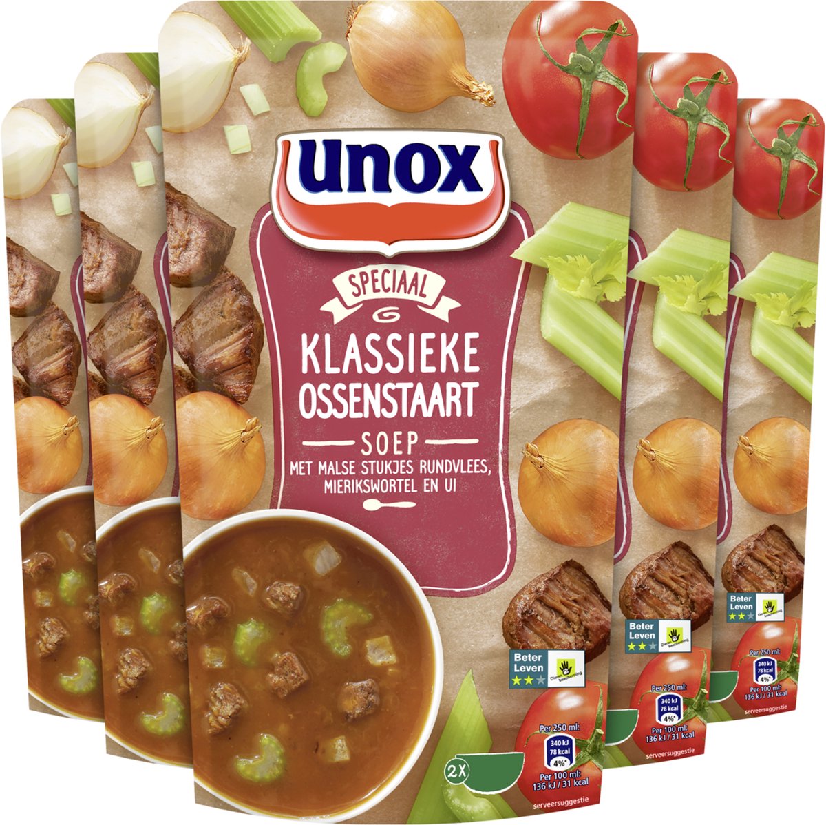 Unox Soep In Zak Ossenstaartsoep - 5 x 570 ml - voordeelverpakking | bol