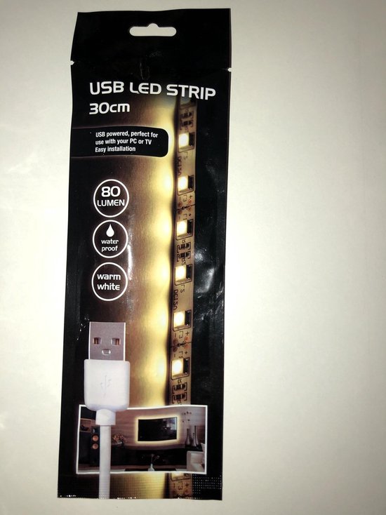 Warm White - Waterproof - USB LED-strip 30 CM - Warm Wit - Waterdicht ...