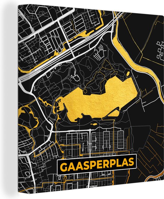 Canvas Schilderij Kaart - Plattegrond - Stadskaart - Gaasperplas - Goud ...
