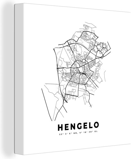 Peinture sur toile City Map - Zwart Wit - Carte - Hengelo - Nederland ...