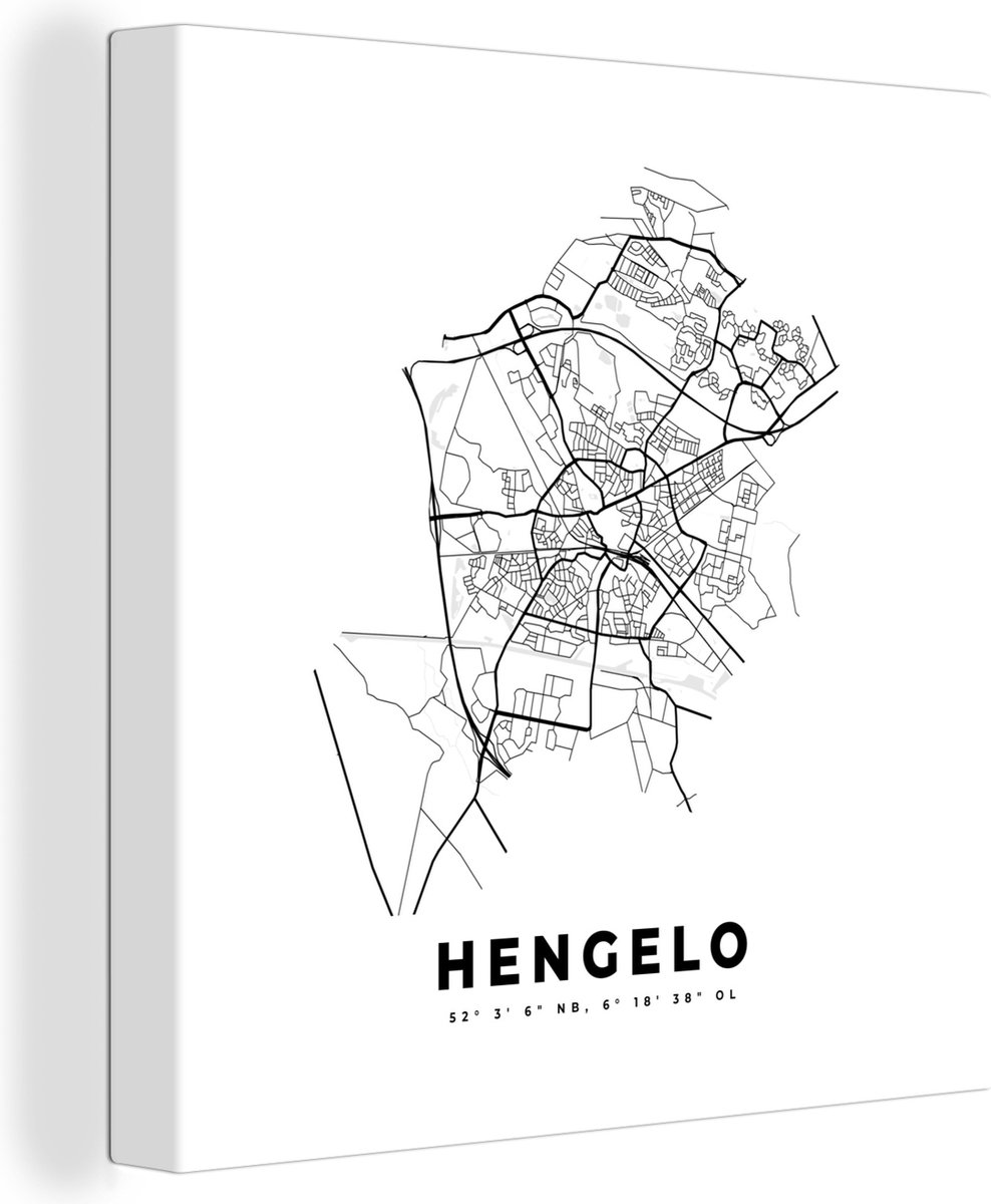 Peinture sur toile City Map - Zwart Wit - Carte - Hengelo - Nederland ...