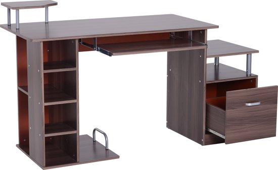 HOMCOM Computertafel bureau kantoortafel PC-tafel werktafel hout bruin ...