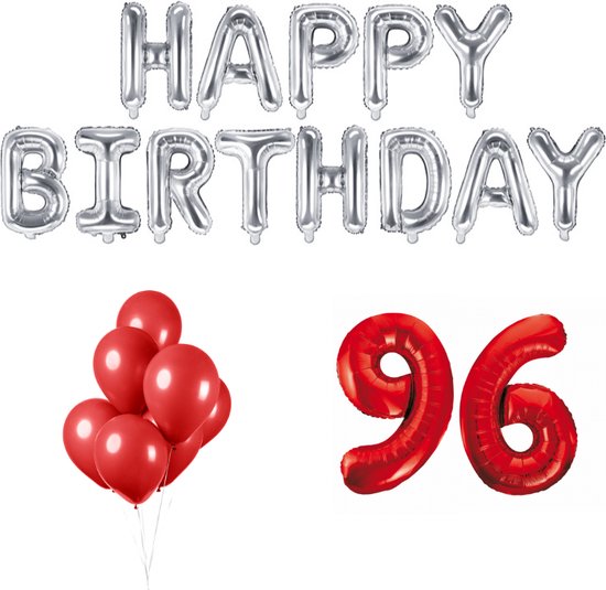 96 jaar Verjaardag Versiering Ballon Pakket Rood & Zilver | bol