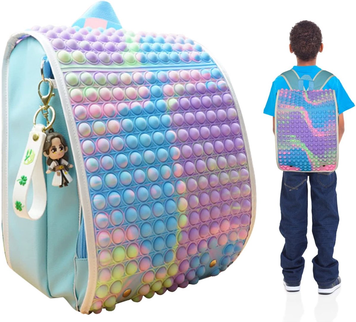 AO®️Fidget Pop On It Backpack for School, Rainbow Pop Bubble Fidget ...