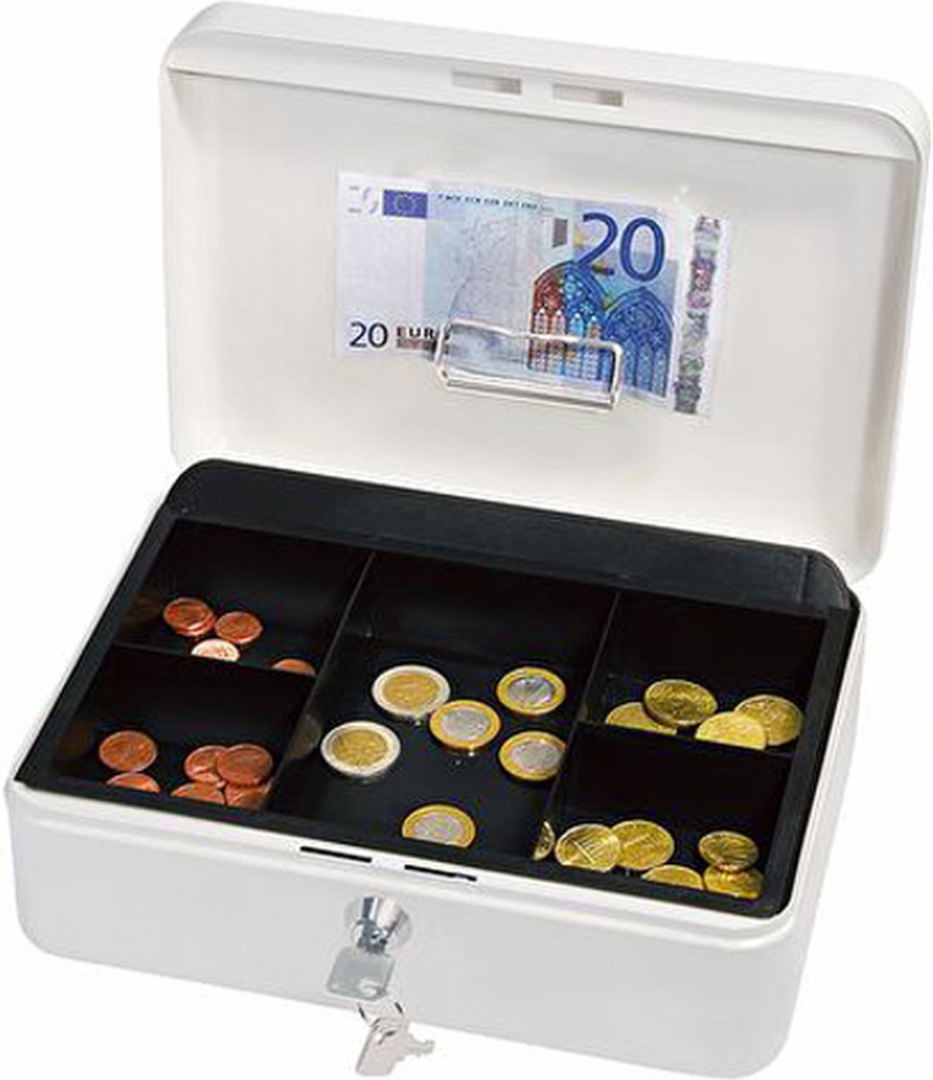 Wedo - Metalen Geldkist met Bankbiljet clip en 5 munt vakken - Wit ...