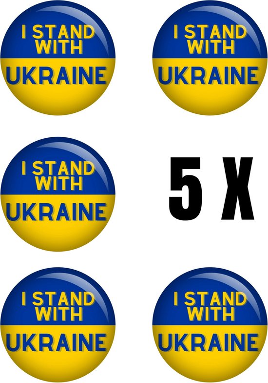 5 x "I stand with Ukraine" Button | Vlag Oekraine | Button | Speld Pin | Blauw Geel | bol