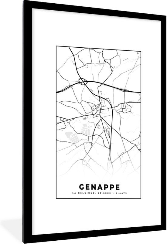 Fotolijst incl. Poster Zwart Wit- Stadskaart – Plattegrond – België ...