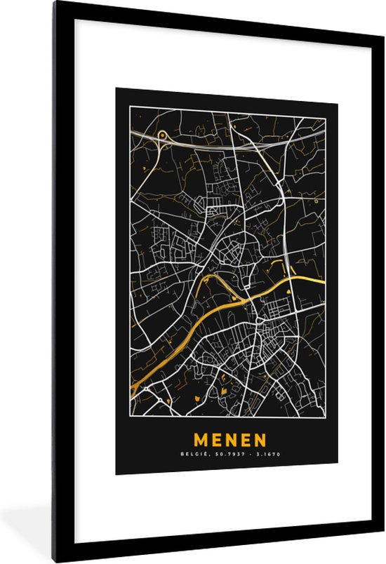 Fotolijst incl. Poster - Menen - Stadskaart - Goud - Plattegrond ...