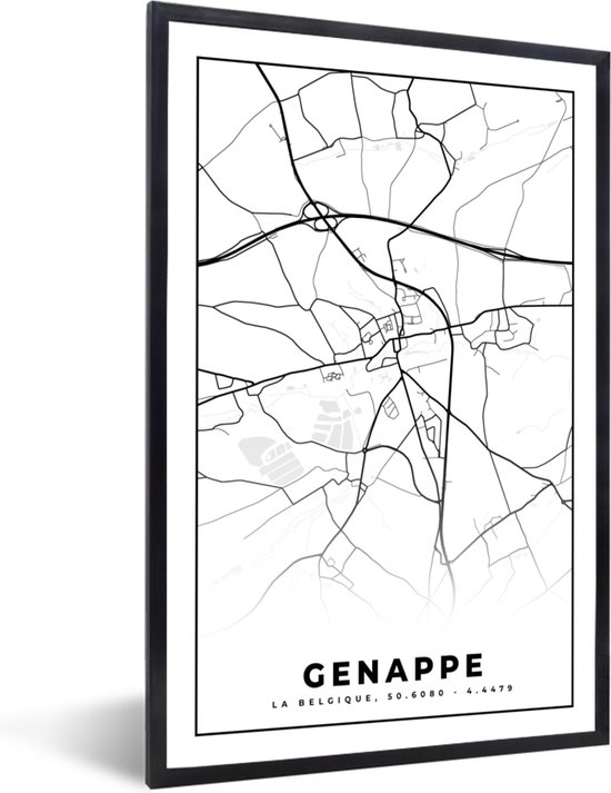Fotolijst incl. Poster Zwart Wit- Stadskaart – Plattegrond – België ...