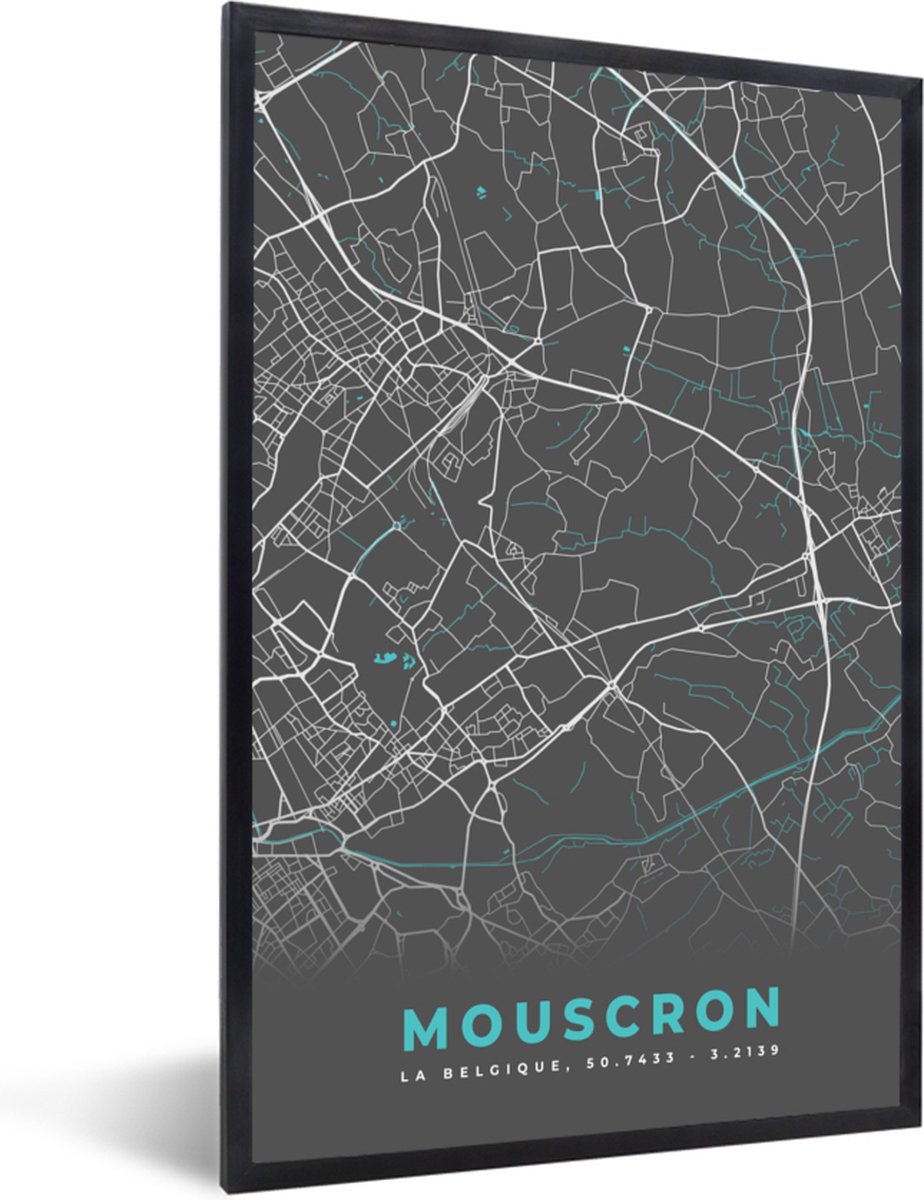 Fotolijst incl. Poster - Kaart – Plattegrond – Stadskaart – Mouscron ...