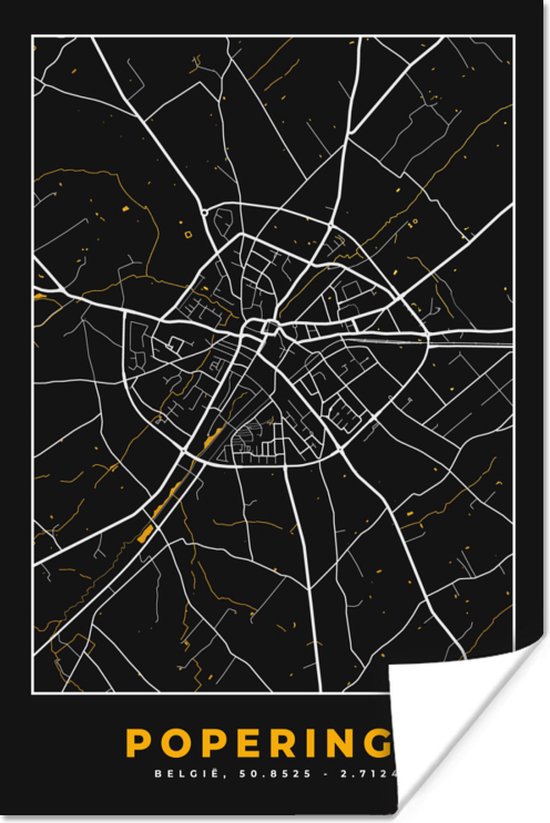 Poster Black & gold - Poperinge - Stadskaart - Plattegrond - Kaart ...