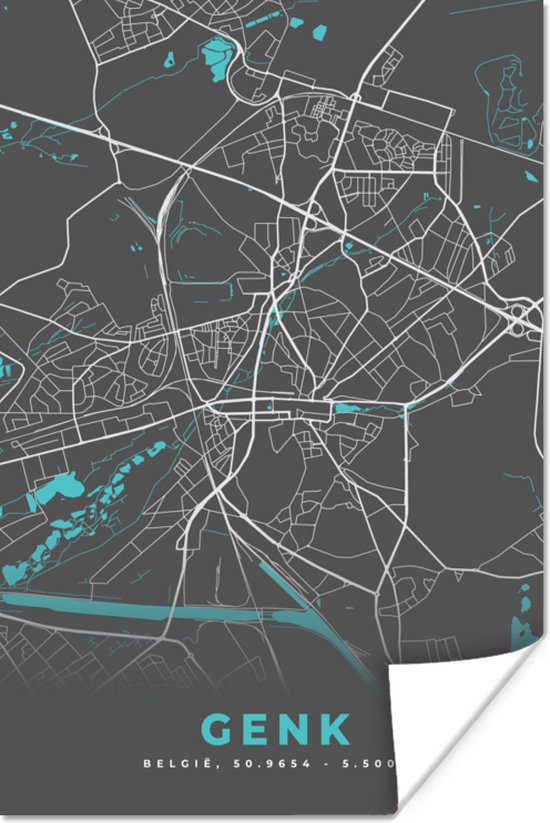 Poster Kaart – Plattegrond – Stadskaart – Genk – België - Grijs ...