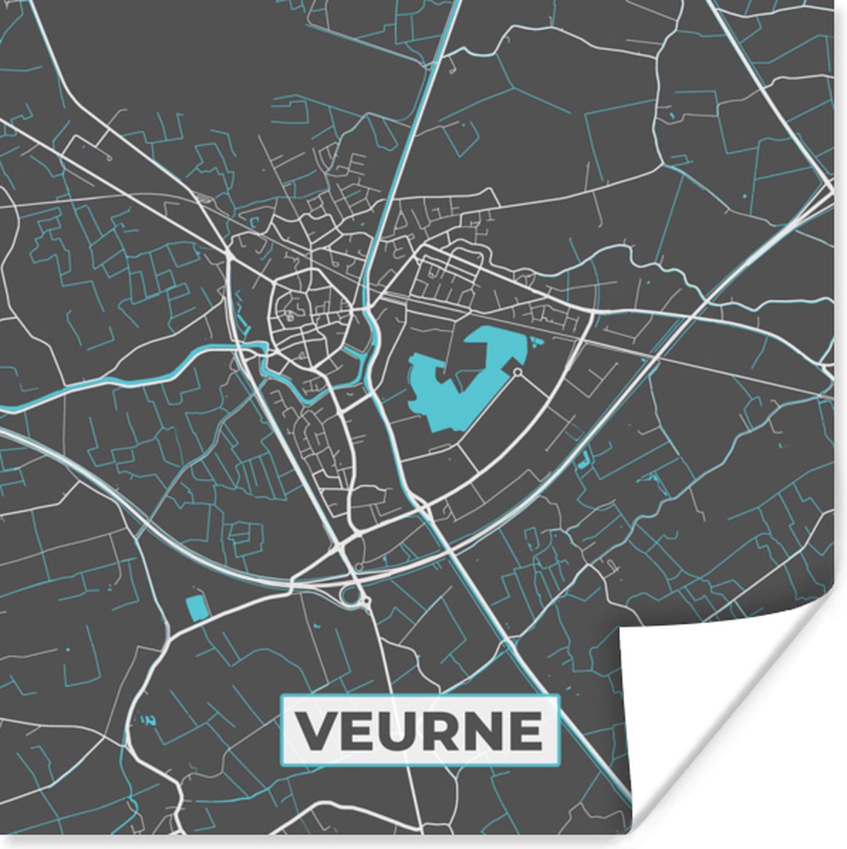 Poster Stadskaart – Grijs - Kaart – Veurne – België – Plattegrond ...