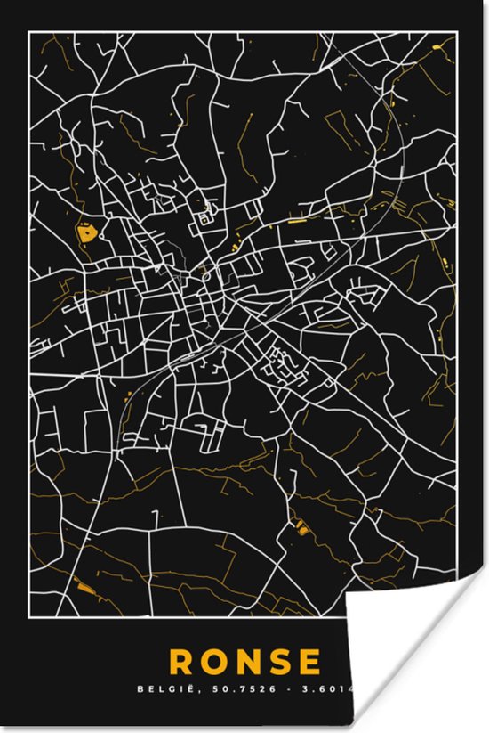 Poster Ronse - Kaart - Plattegrond - Goud - Stadskaart - 60x90 cm | bol
