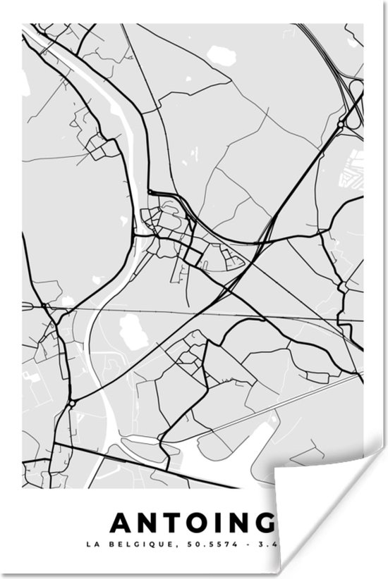 Affiche Zwart Wit - België - Carte - City Map - Map - Antoing - 20x30 ...
