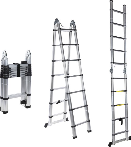 Ladder dubbele telescopische 4,4 m - 14 treden Detoolz | bol.com
