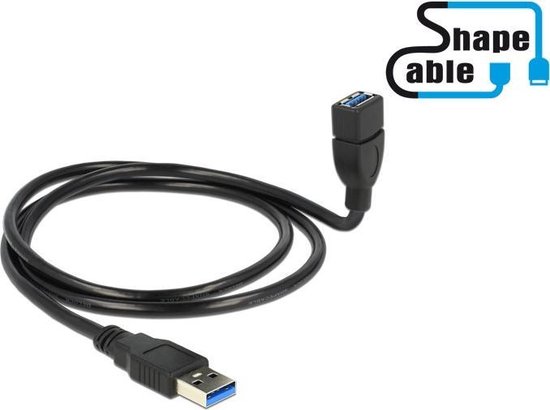 USB naar USB vormbare verlengkabel - USB3.0 - tot 2A / zwart - 1 meter | bol.com