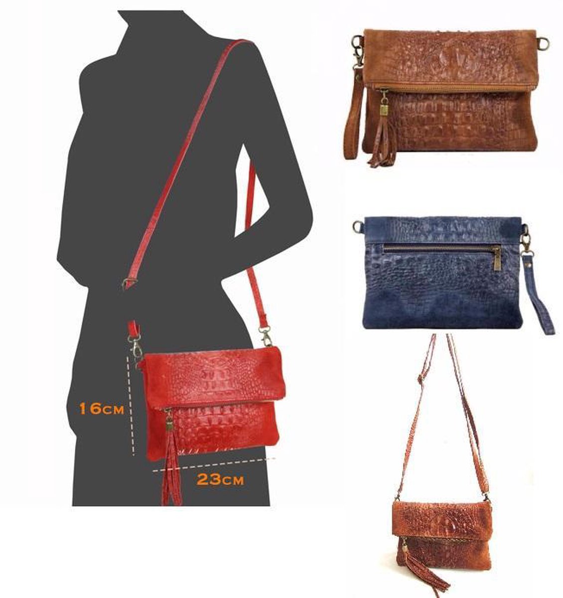 Groene Croco leren clutch tas -Clutches voor Dames-Clutches Handtasjes ...