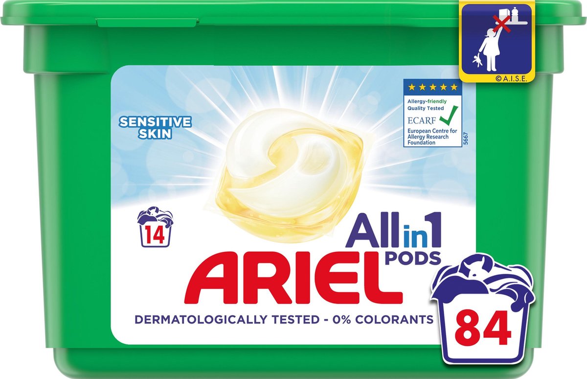 Ariel All in 1 Pods Sensitive Wasmiddel - Voordeelverpakking 6 x 14 ...
