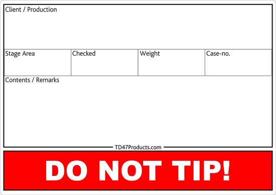 TD47 Flightcase Tour Label 212x 150mm + DO NOT TIP! | bol