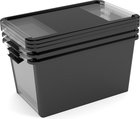 KIS Bi-Box L opbergbox - 40L - 3 stuks - Zwart met deksel | bol