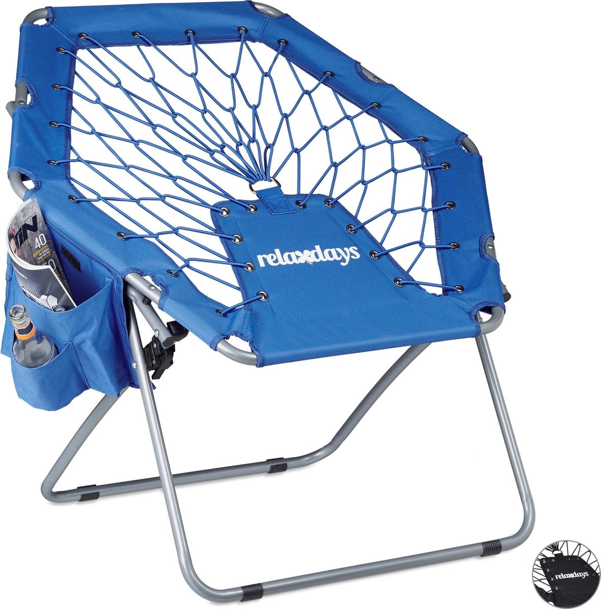 Relaxdays bungee stoel blauw - elastische vering - bungee chair ...