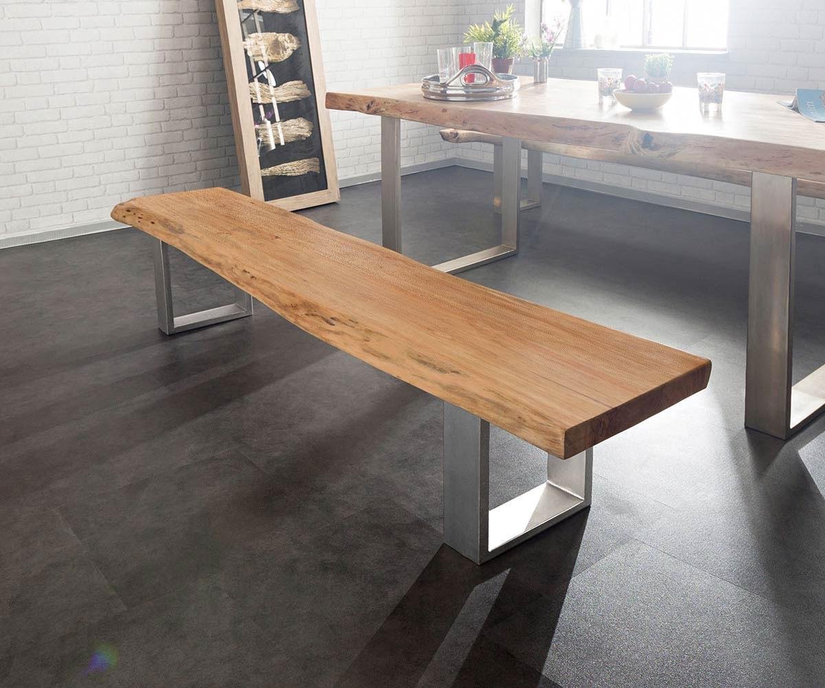 Bank van massief hout Live-Edge Acacia natuur 195x40 frame smal bank ...