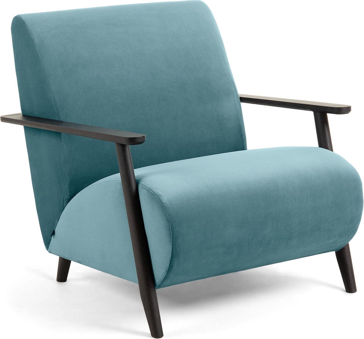 Kave Home - Fauteuil Meghan in turquoise fluweel met massief ...