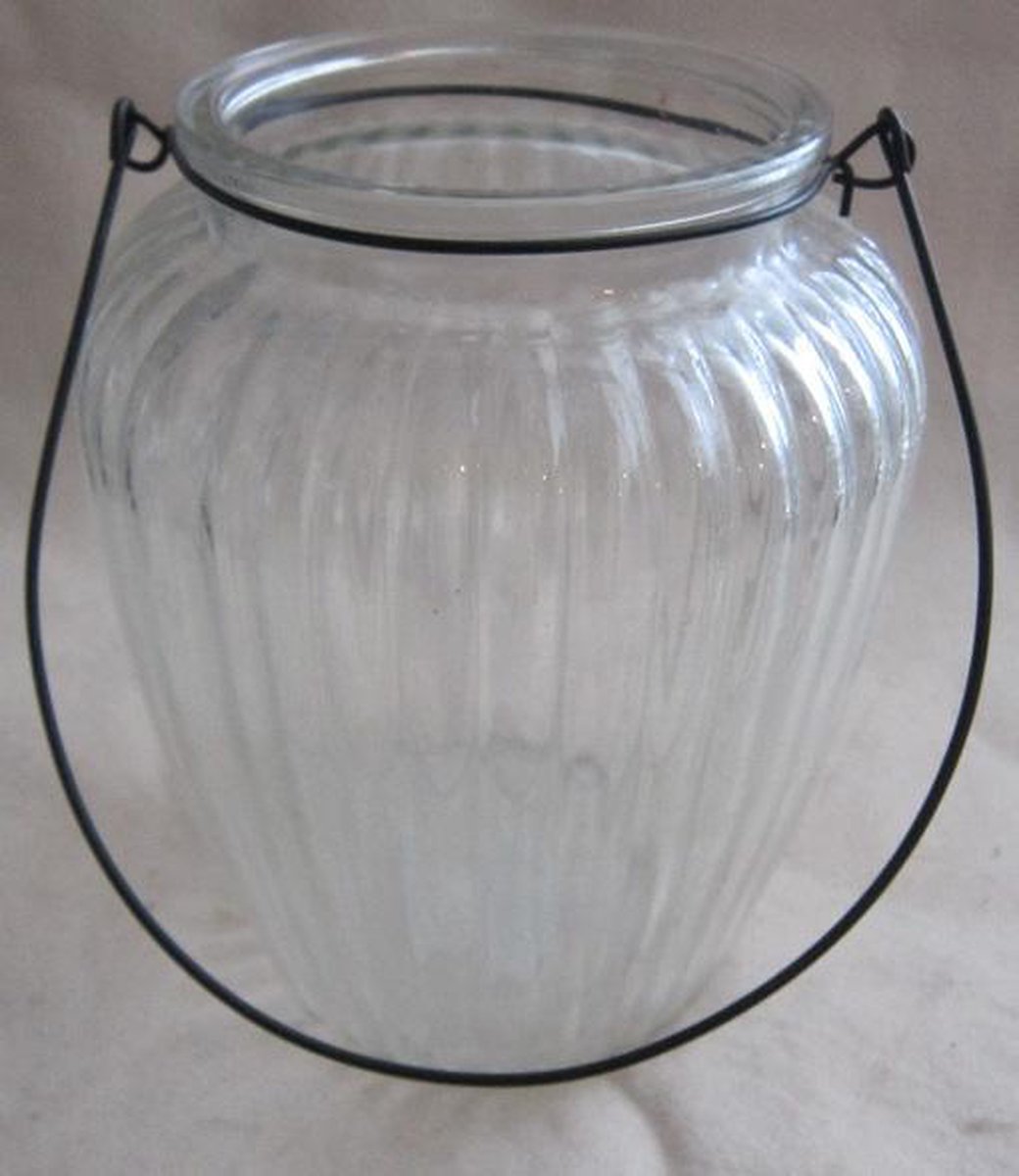 Vaas, ribbelglas met zwart smeedijzeren hengsel | bol.com