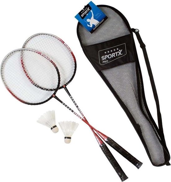 Badmintonset zilver/rood met rackets shuttles en opbergtas 66 cm ...