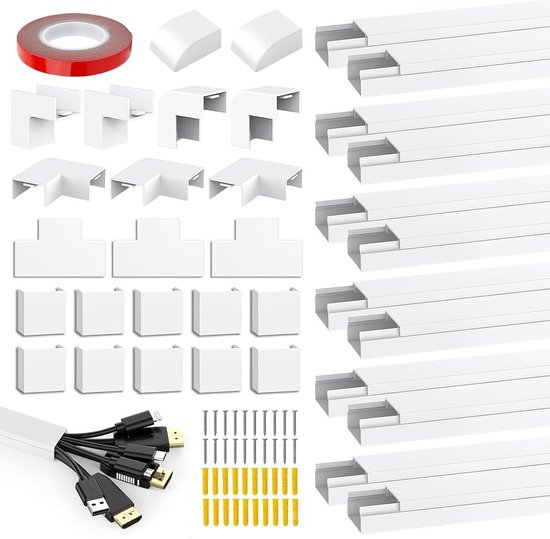 Kabelgoot 12 stuks 40 cm wit zelfklevend pvc-kabelafdekking voor tv aan ...