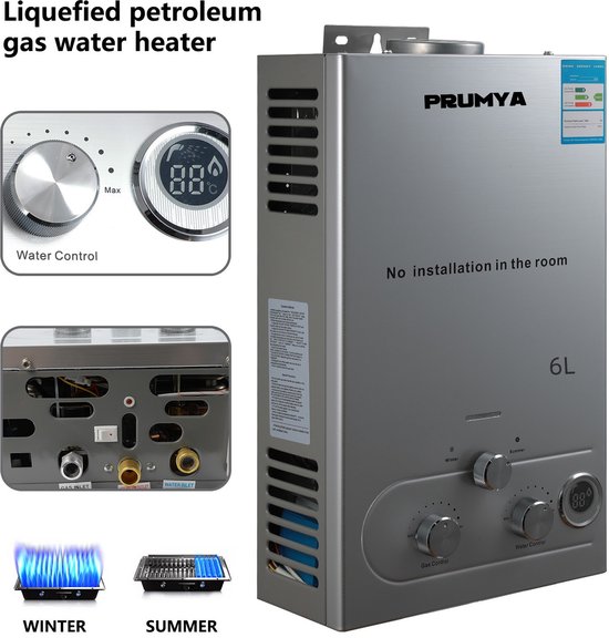PRUMYA Propaan Geiser 6L 16KW - Boiler voor camper, caravan, boot ...