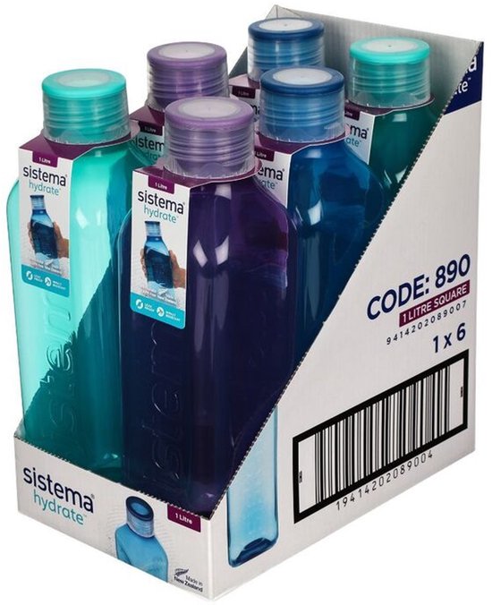 Sistema Waterfles, vierkant, 1 l, BPA-vrije waterfles, dicht sluitend ...