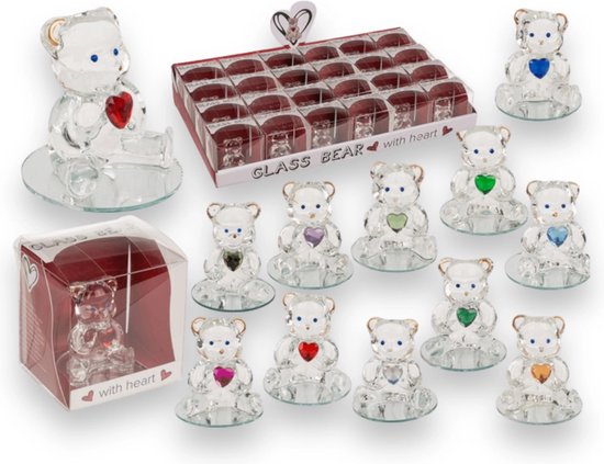 Glazen beeldje - Beer met hartje Fuchsia roze | bol