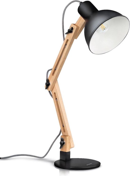 Houten Zwenkarm Bureaulamp - Design Tafellamp voor Lees en Werk - 1 ...