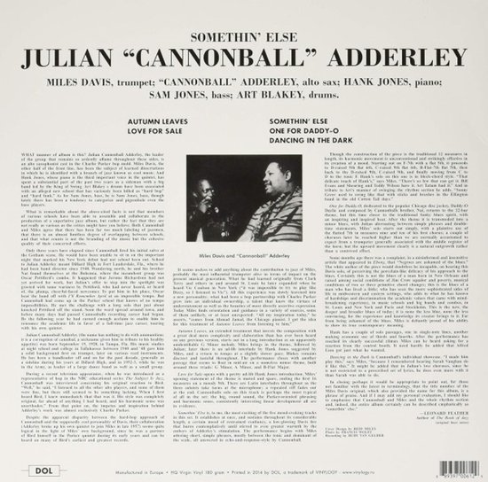 Cannonball Adderley: Somethin Else (Blue) [Winyl], Cannonball Adderley ...