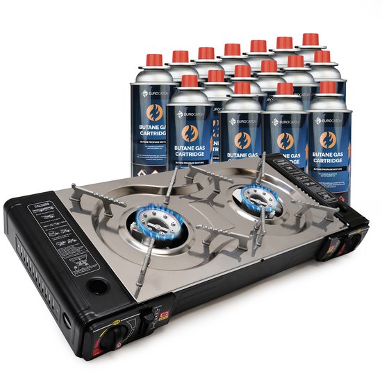 Eurocatch 2 pits Kooktoestel op Gas - incl 16 Gasbussen - Gas Stove ...