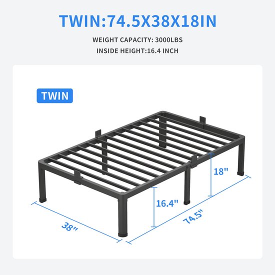 MAF 18 Inch Twin Bed Frames met Ronde Hoek Benen Matras Schuif Stopper ...