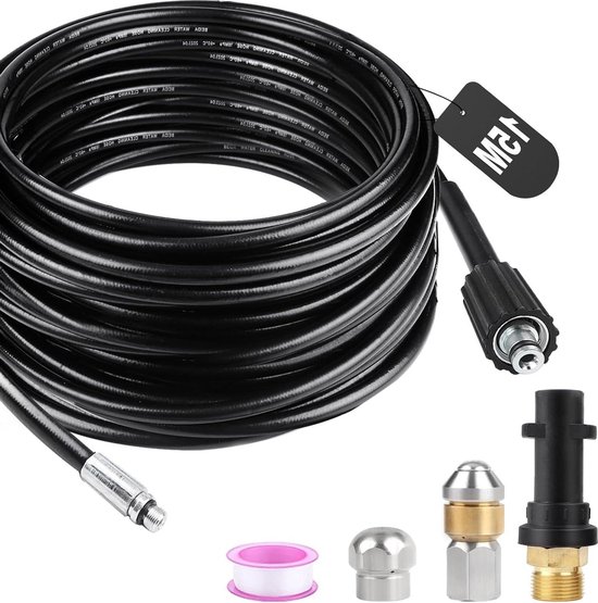 15m 180 bar 60°C - Afvoerreiniger slang met 2 sproeiers en adapter voor ...